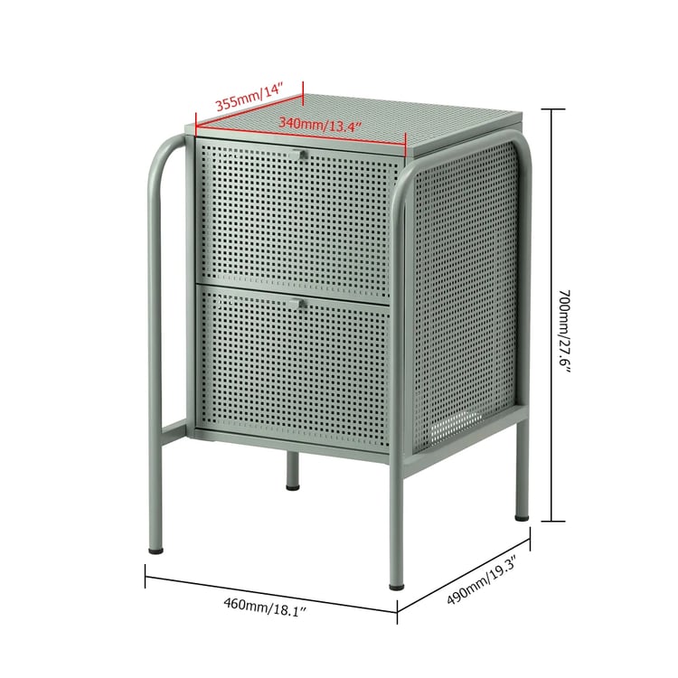 Green Tall Mesh Nightstand 2 Drawers Side Table Metal Nordic Simplicity Homary UK