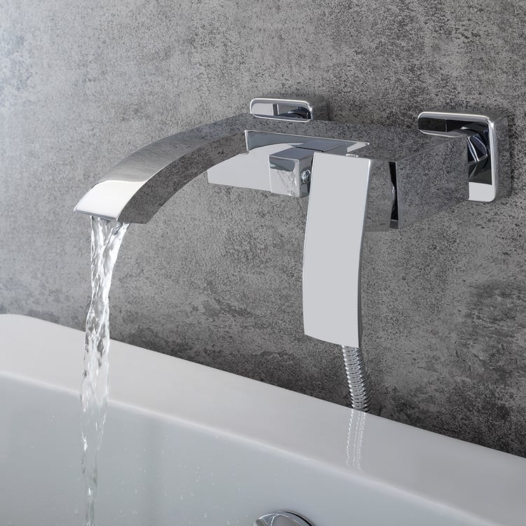 Ridge Wall-Mount Angled Waterfall Spout Single Handle Tub Filler Faucet ...