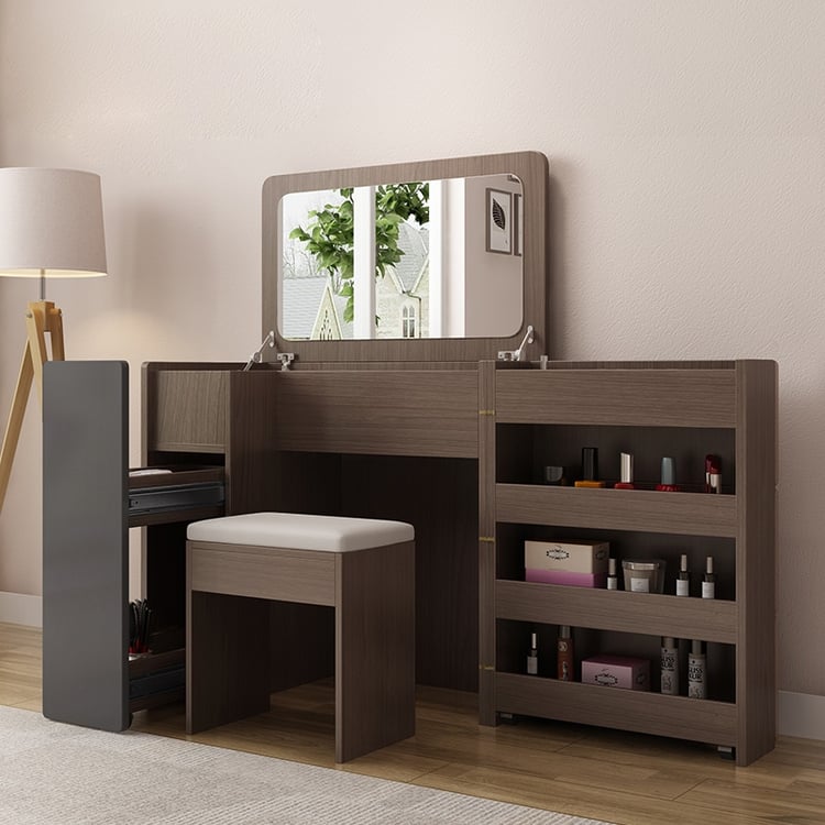 Modern Expandable Vanity Table Multifunctional Vanity Set with Stool ...
