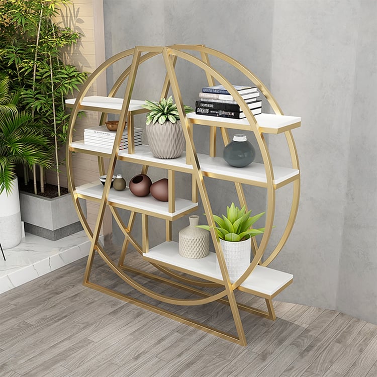 Round A-Letter Freestanding Etagere Bookshelf in White & Gold｜Homary UK