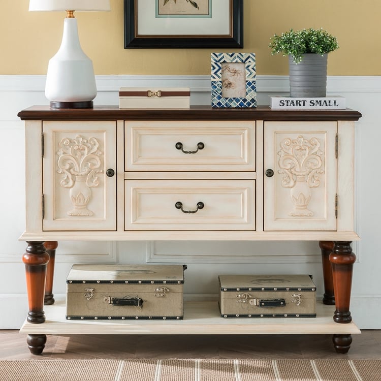 Rustic 2 Door Accent Cabinet with Storage White Entryway Console with ...