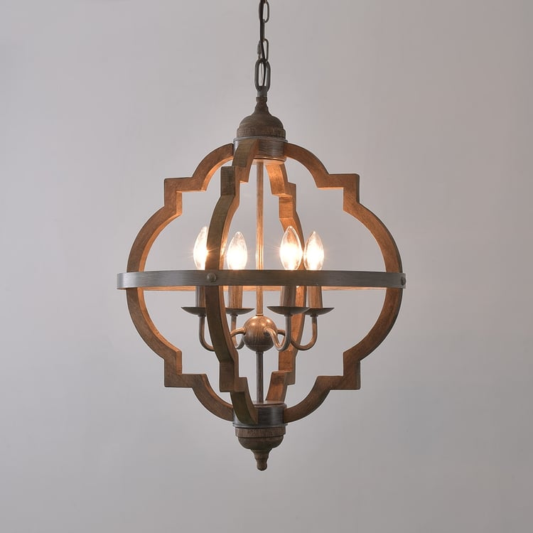 Vintage Rustic Wooden 4-Light Fixture Wrought Iron Band Chic Chandelier ...