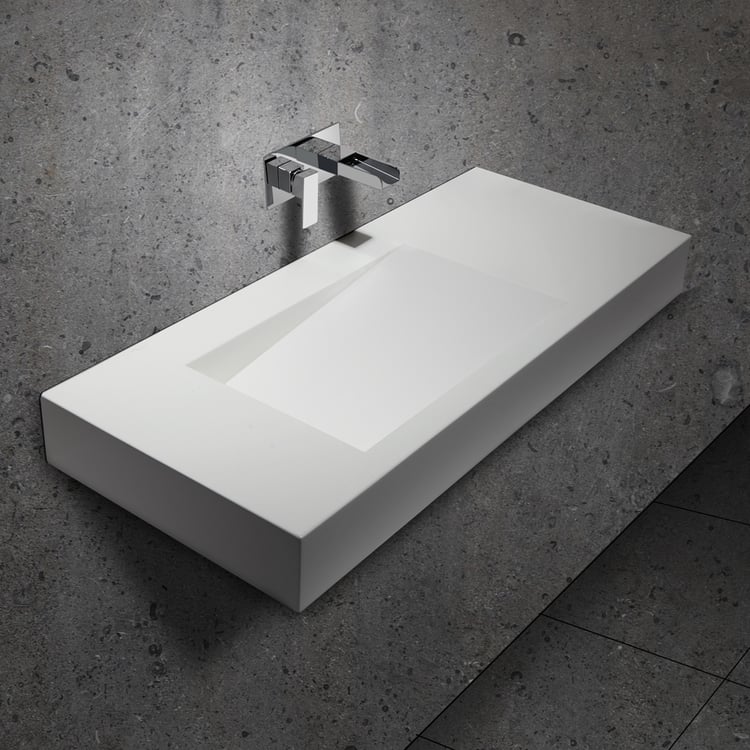Rectangular Stone Resin Wall-mounted Bathroom Basin Floating Basin in ...