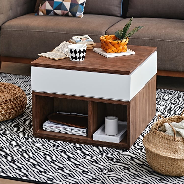 White & Walnut Square Coffee Table with Storage Lift-Top Manufactured ...