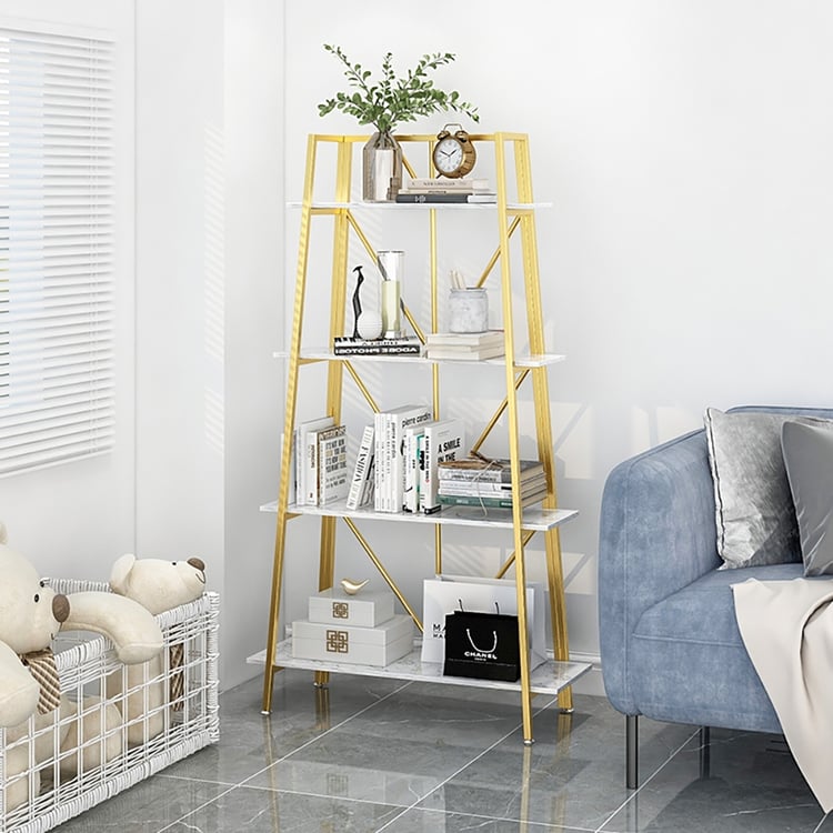 66.9'' Gold Modern Metal Ladder Bookshelf Freestanding Bookcase for ...