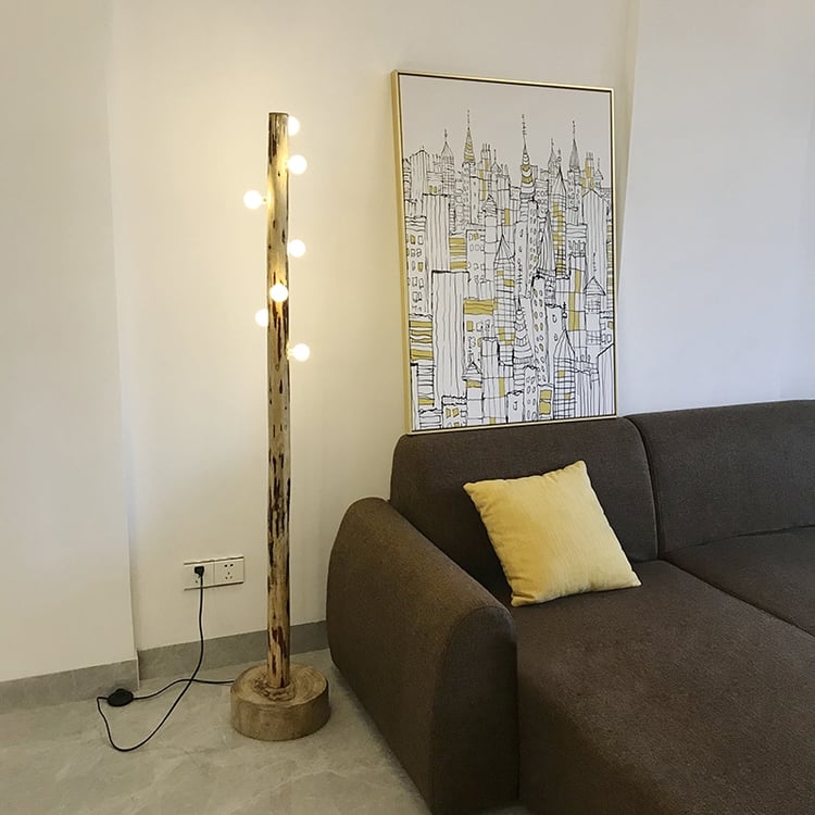 Farmhouse Rustic Style Natural Cedarwood 7-Light Glass Shade Floor Lamp ...