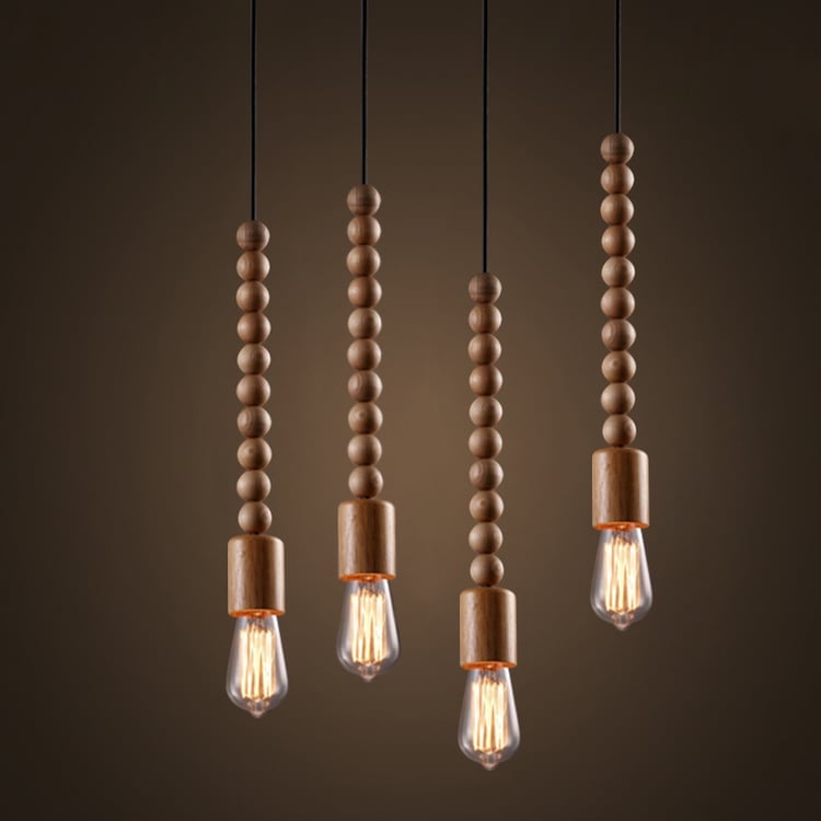 Minimalist Wood Bead Mini Single-Light Exposed Edison Bulb Edison Bulb ...