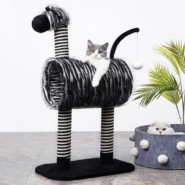 900mm Zebra Cat Tree Tunnel Scratching Post Sisal with Teasing Ball in ...