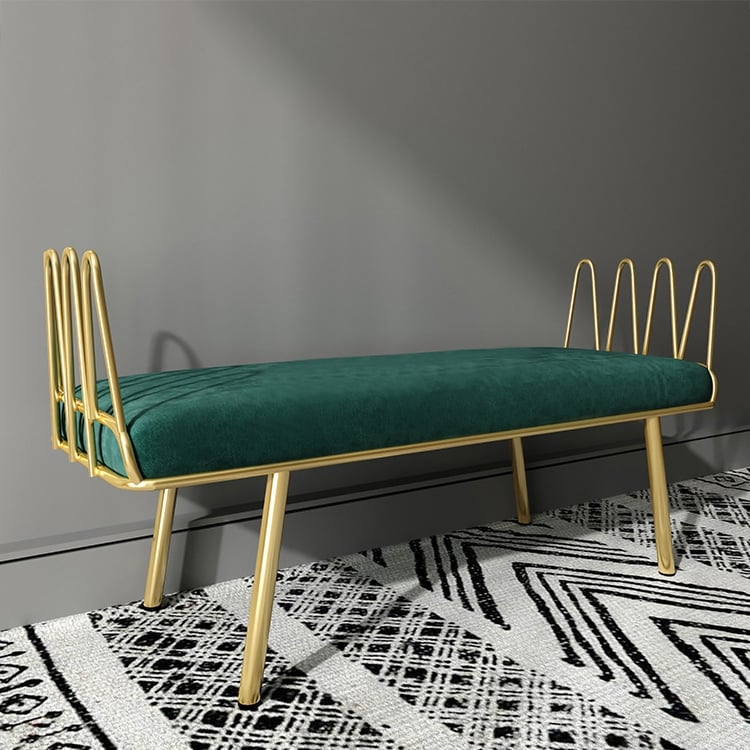 Green Hallway Bench Modern Upholstered Velvet Bench Metal in Gold｜Homary UK
