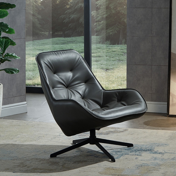 Swivel Wingback Chair Swivel Armchair Tufted Chair Black Faux Leather ...