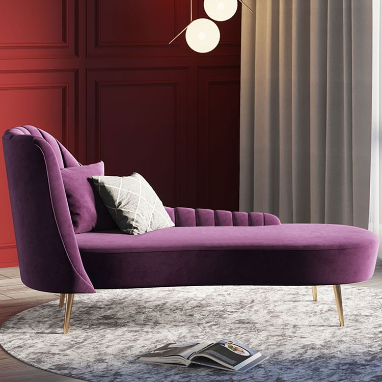 Modern Mid-Century Purple Velvet Upholstered Chaise Lounge with Golden ...