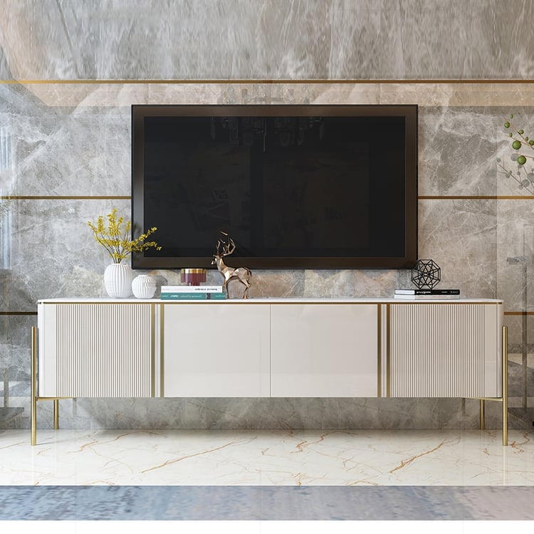 Off White Modern TV Stand with 4 Doors & 2 Shelves for TVs up to 80" in ...