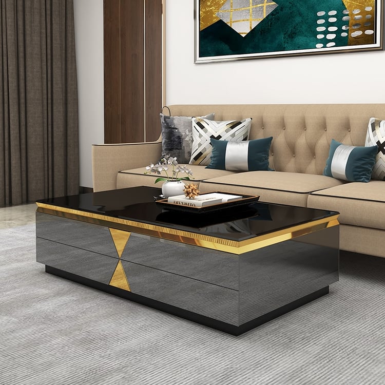 Rasay Black Large Storage Coffee Table with 4 Drawers Modern ...