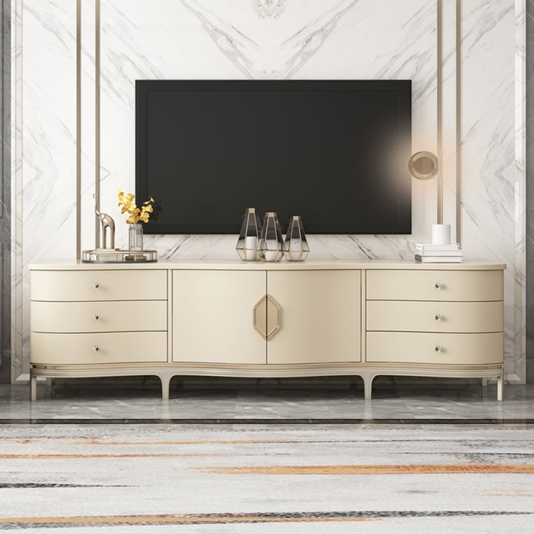Modern Beige TV Stand up to 2159mm with 2 Doors & 6 Drawers｜Homary UK