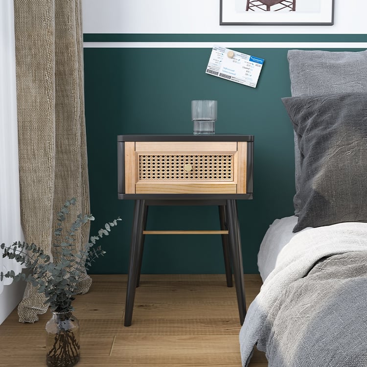 Black rattan bedside table store