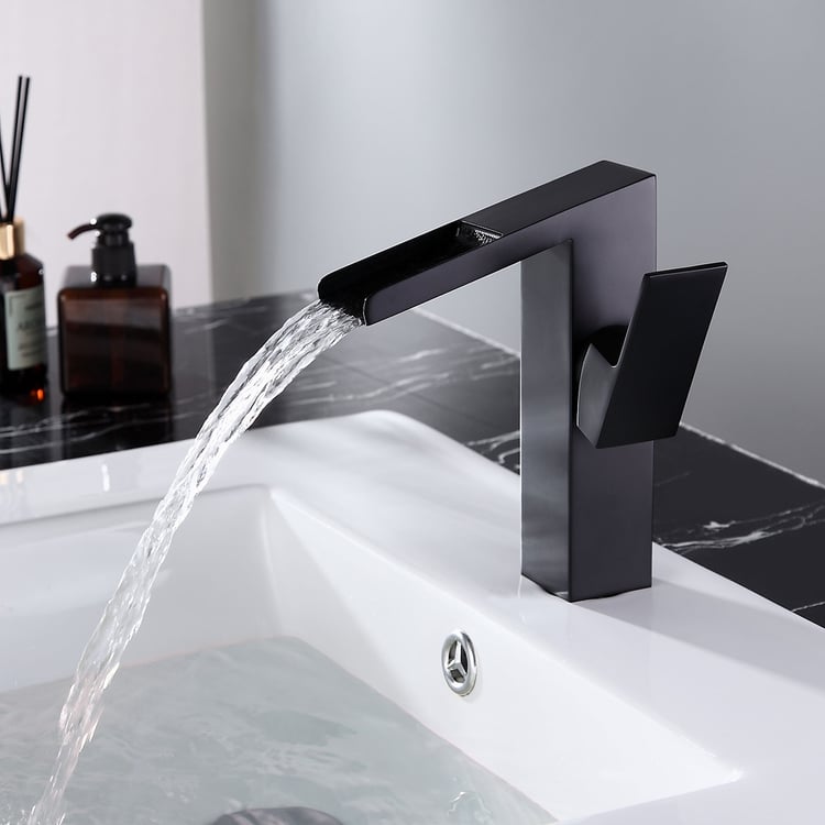 Quad Square Slanted Single Hole 1-Handle Waterfall Faucet Solid Brass ...
