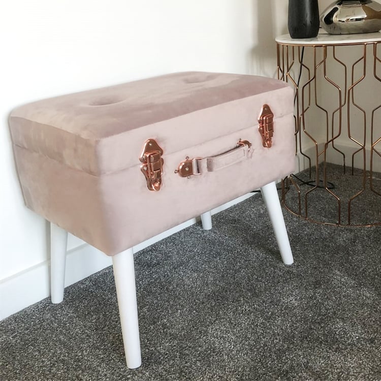 Modern Upholstered Ottoman Pink Chair with Storage Velvet Storage Ottoman Homary