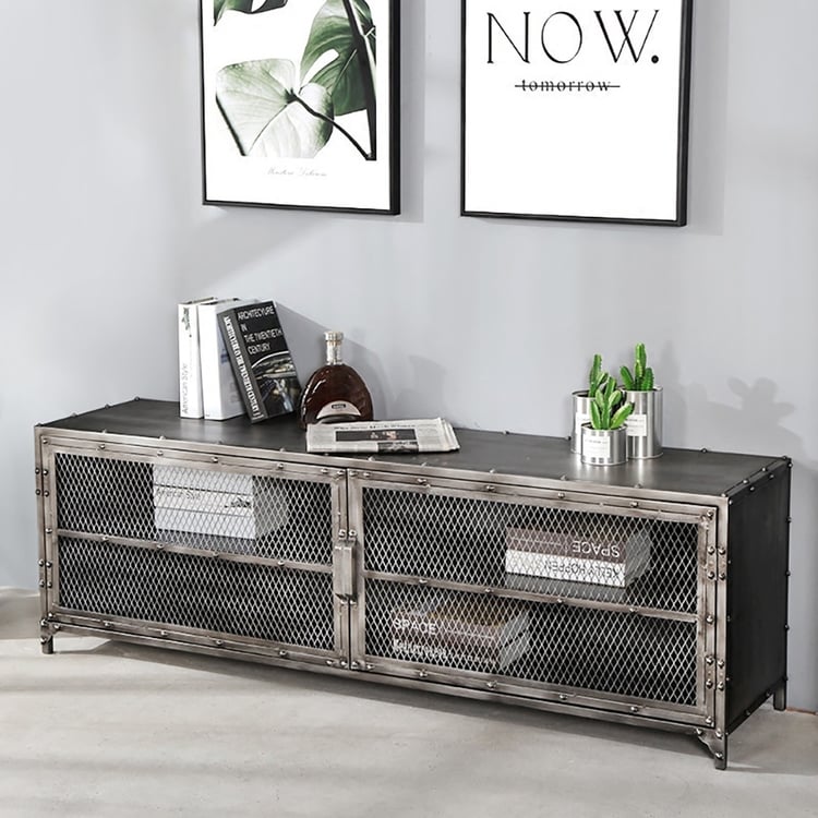 Wire Mesh TV Stand Industrial TV Console with Doors & Shelves Cable ...