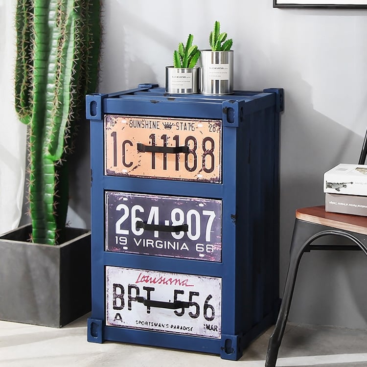 Industrial Blue Storage Cabinet Container Chest with 3 Drawers｜Homary UK