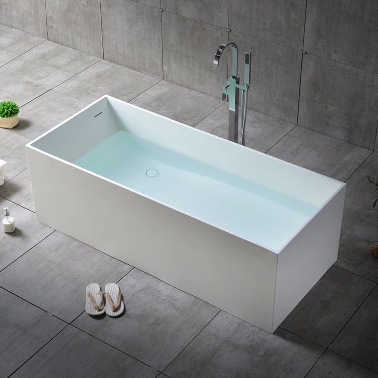 Glossy White Stone Resin Rectangle Freestanding Soaking Bathtub with ...
