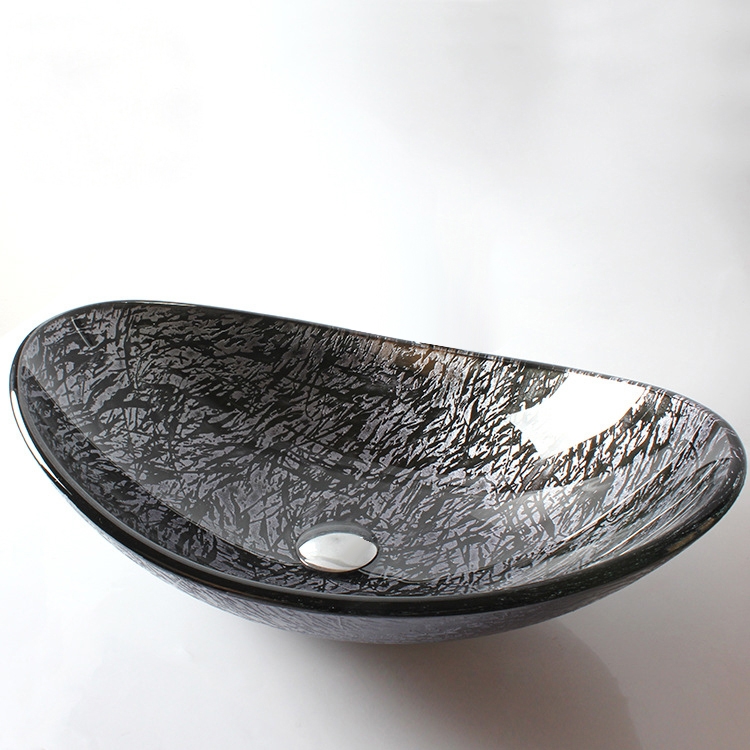 Modern Oval-Shaped Tempered Glass Countertop Bathroom Basin in Black ...