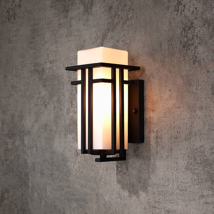 Modern Loft Matte Black Metal Frame Lantern 1-Light Wall Light Frosted ...