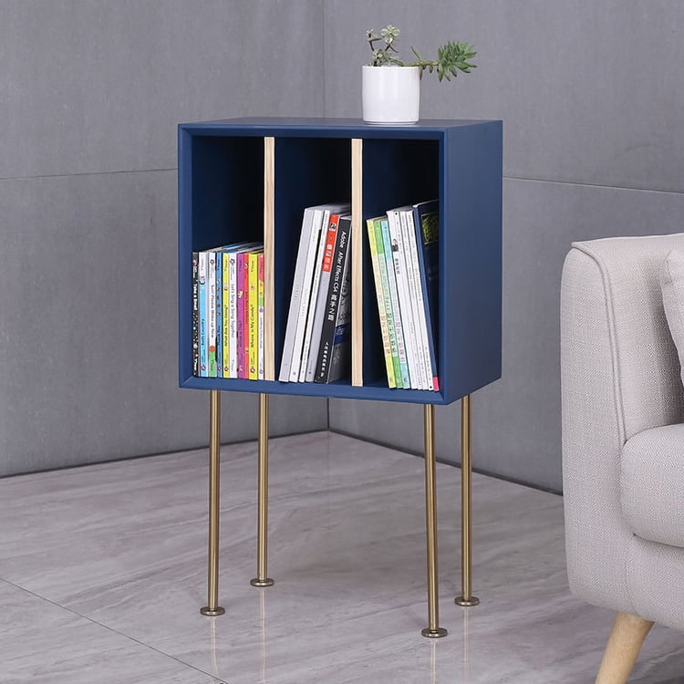 Modern Blue Metal 2-Shelves End Table Side Table with Gold Legs｜Homary UK