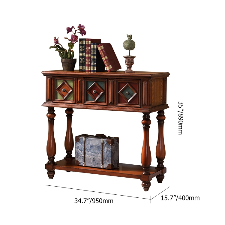 Vintage Rustic Console Table with Storage Entryway Table with Drawers Wood Console Table in Brown Homary UK