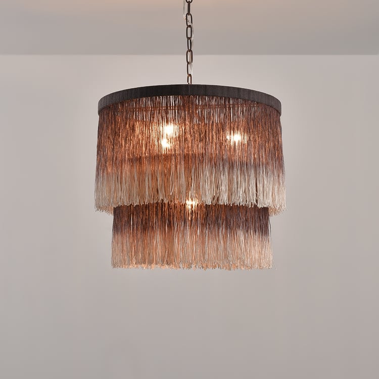 Farmhouse Minimalist 4-Light Tassel Chandelier Rust Metal Frame 2 Tier ...