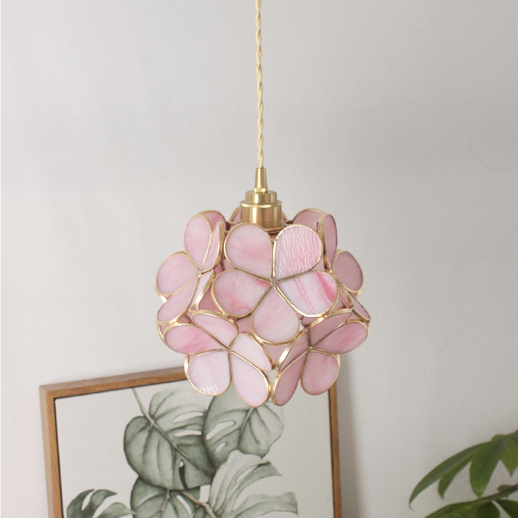 Contemporary Creative Pink Glass Petal Shade & Wrought Iron Single ...