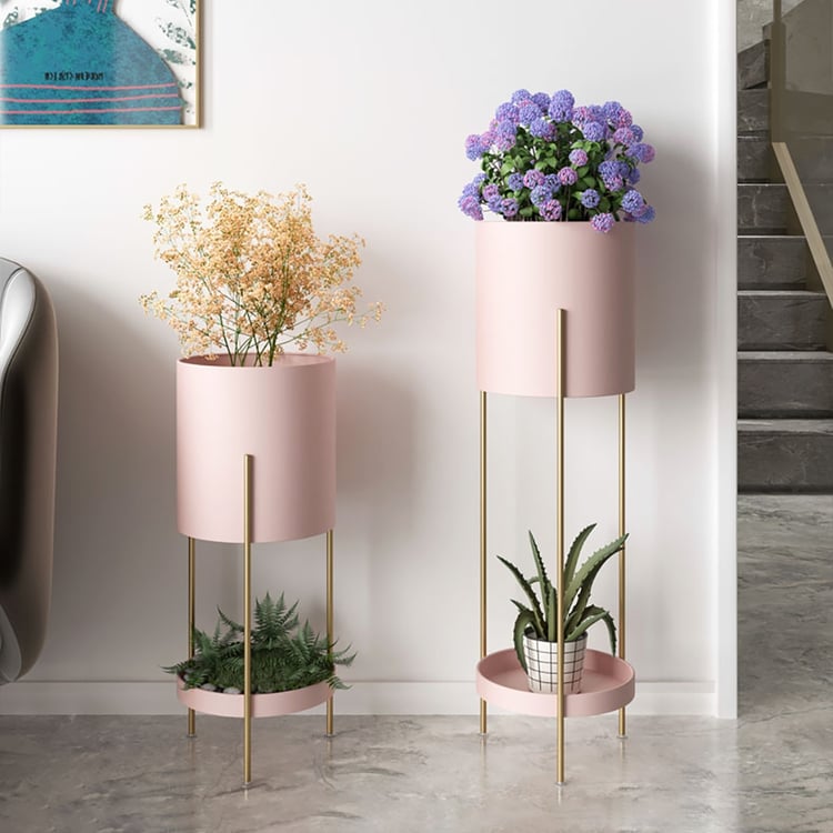 23.6" &29.9" Modern Pink Metal 2 Piece Plant Pots Set｜Homary UK
