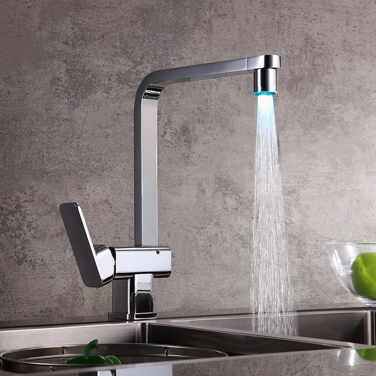 Taloya Modern Style LED Single Handle Monobloc Kitchen Tap in Polished ...