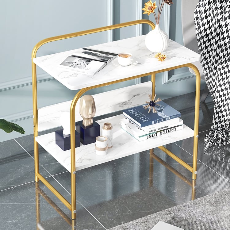 Modern End Table 2-Tiered with Shelves Side Table Metal Frame｜Homary