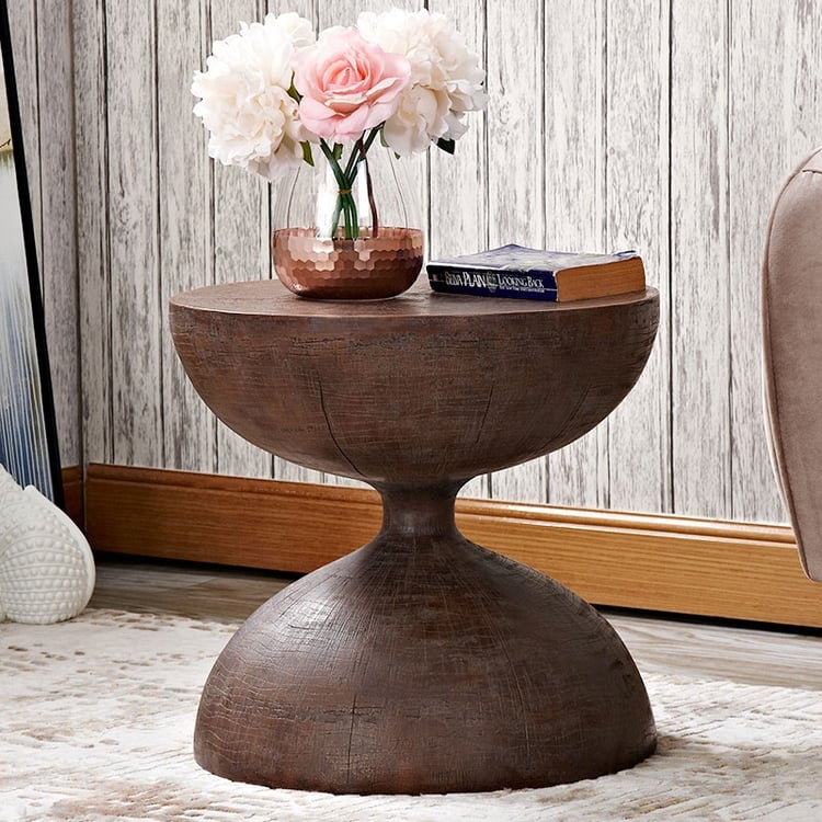 Modern Creative Round Drum Side Table Hourglass Accent Table in Natural ...