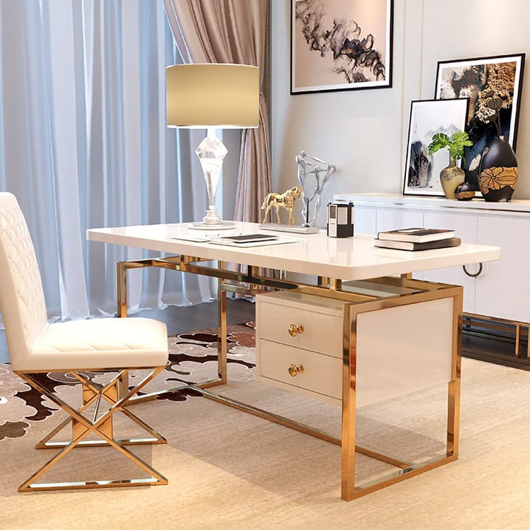 White and gold desk with drawers store