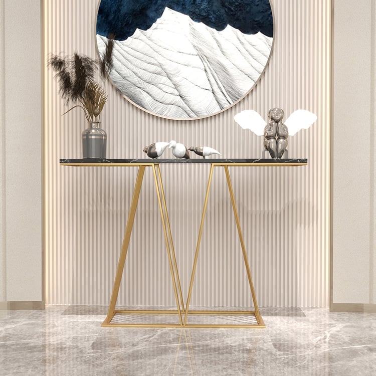 Modern White Narrow Console Table with Marble Top｜Homary