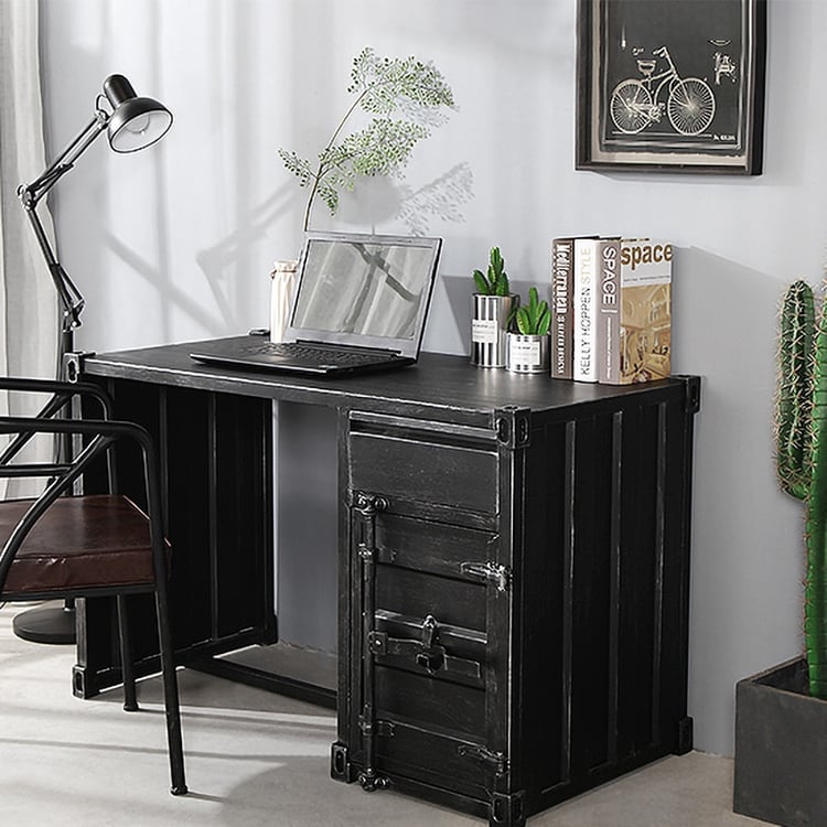 Industrial Desk with Drawer & Storage Retro Metal in Black Office Desk ...