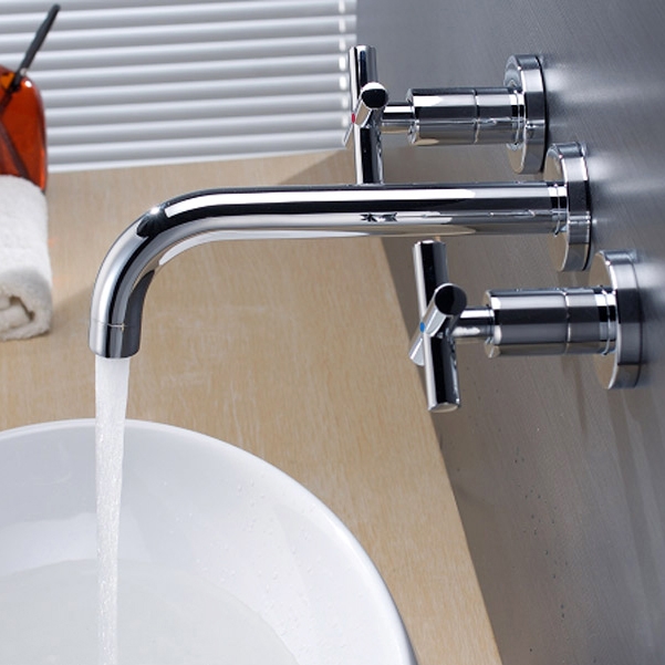Stev Double Cross Handle Wall-Mount Brass Bathroom Basin Tap in ...