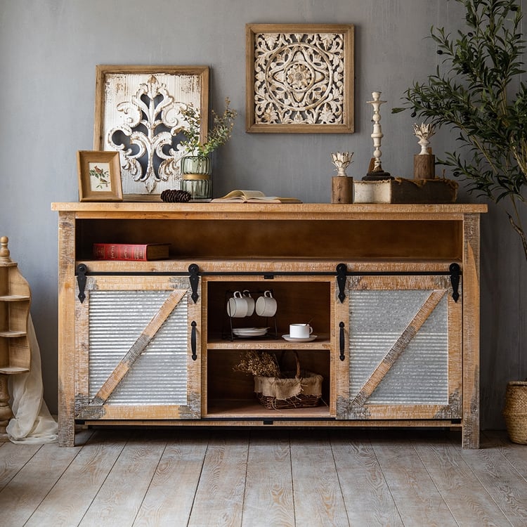 63" Rustic Sideboard Buffet with 2 Sliding Doors 1 Shelf | Homary