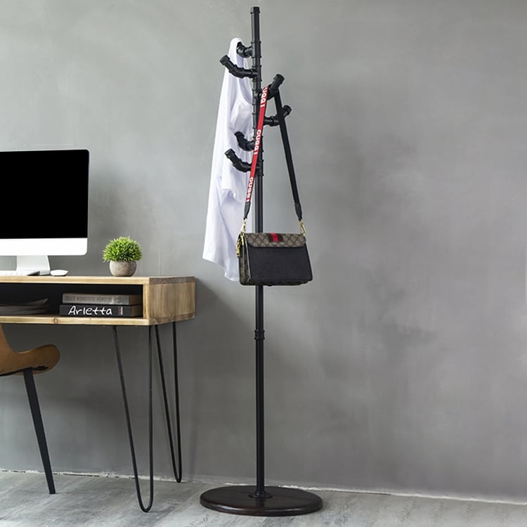 63.8'' Black Industrial Metal Freestanding Coat Rack Pipe-Shaped with 6 ...