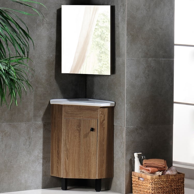 Rustic Corner Bathroom Vanity Single Sink Small Vanity Cabinet with Corner Medicine Cabinet ...