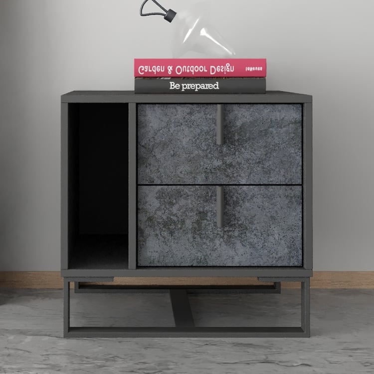 Modern Gray Night Stand 2-Drawer Nightstand Bedside Cabinet with Open ...
