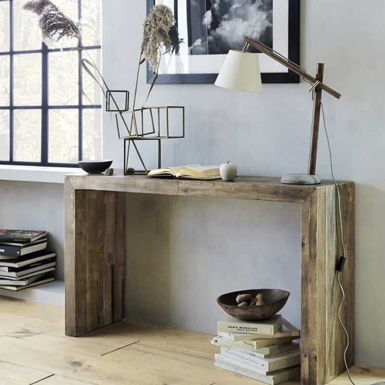 Rustic Cottage 39 Rectangle Small Accent Waterfall Console Table Natural Solid Wood Homary UK