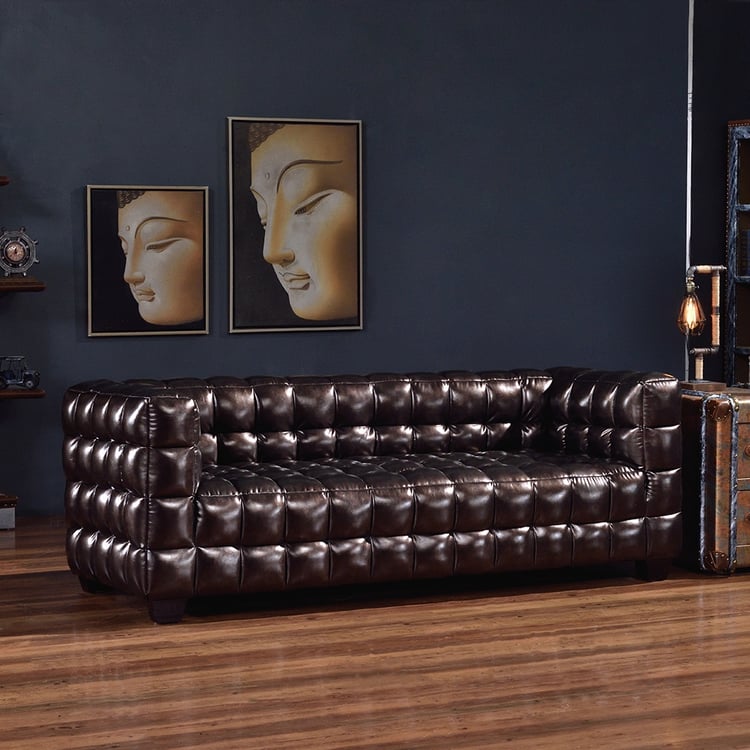 Modern Metallic Sofa Upholstered Sofa 3-Seater Sofa Faux Leather Luxury ...