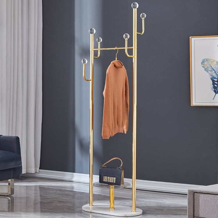 Modern Multi-functional Cloth Rack with Rail & Table in Gold｜Homary
