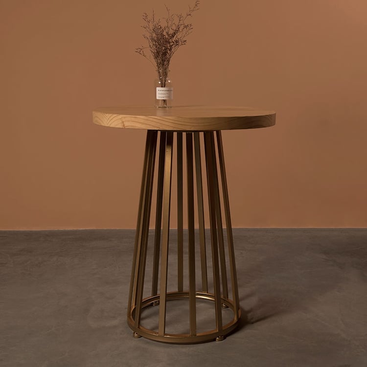 Industrial Gold Metal Pub Table with Wood Top｜Homary