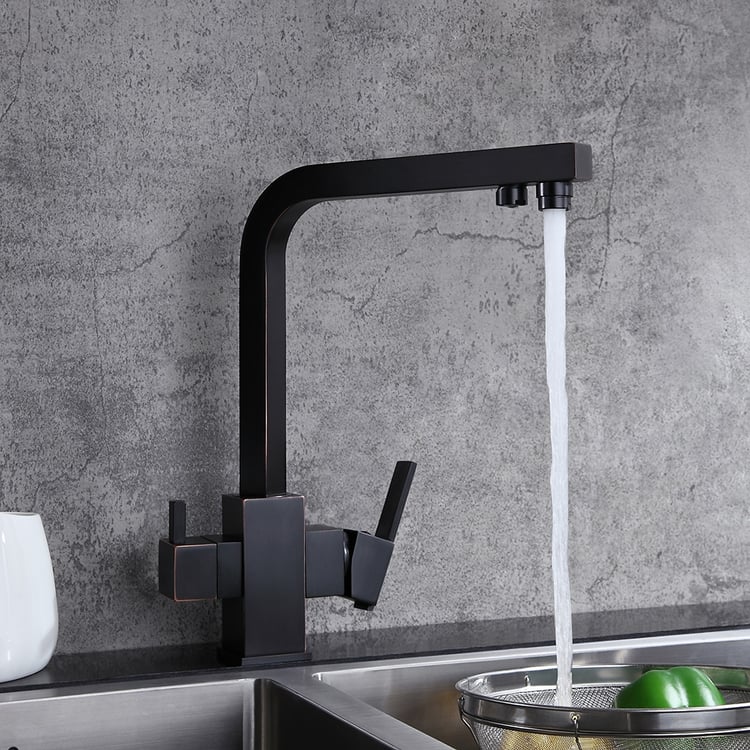 Monobloc 2-Handle Square Kitchen Tap with Water Filter Swivel Spout ...