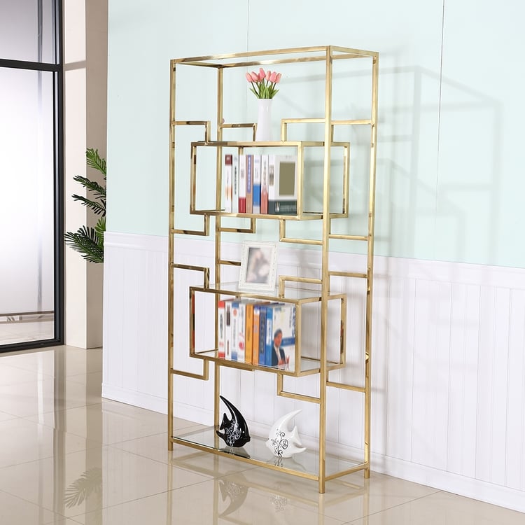 Gold Standing Etagere Bookshelf in Stainless Steel | Homary UK