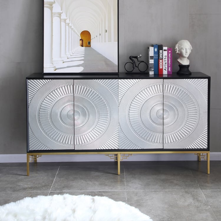 Black&Silver Sideboard Buffet Solid Wood Kitchen Cabinet with Doors and ...