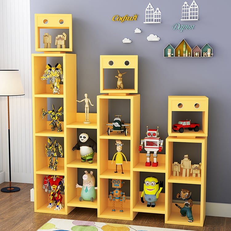 59" Robot Kids Bookshelf Toy Storage Shelving in Yellow｜Homary